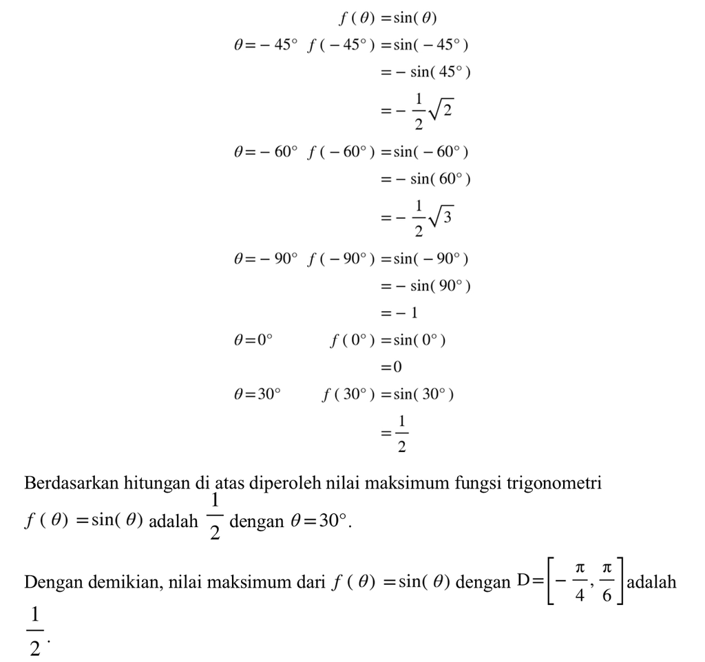 Nilai maksimum dari f(theta)=sin(theta) pada daera...
