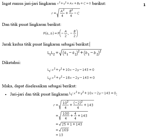 diketahui dua lingkaran dengan persamaan x² + y²