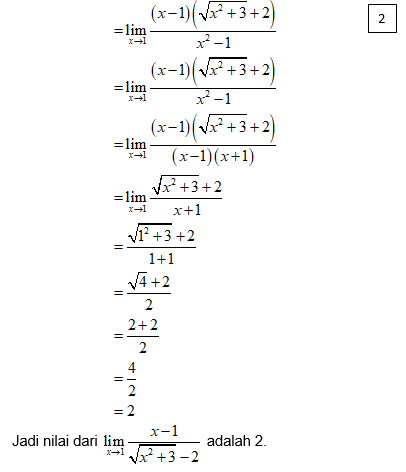 Hitunglah nilai limit berikut: lim_x→1 (x-1)/(√(x²...