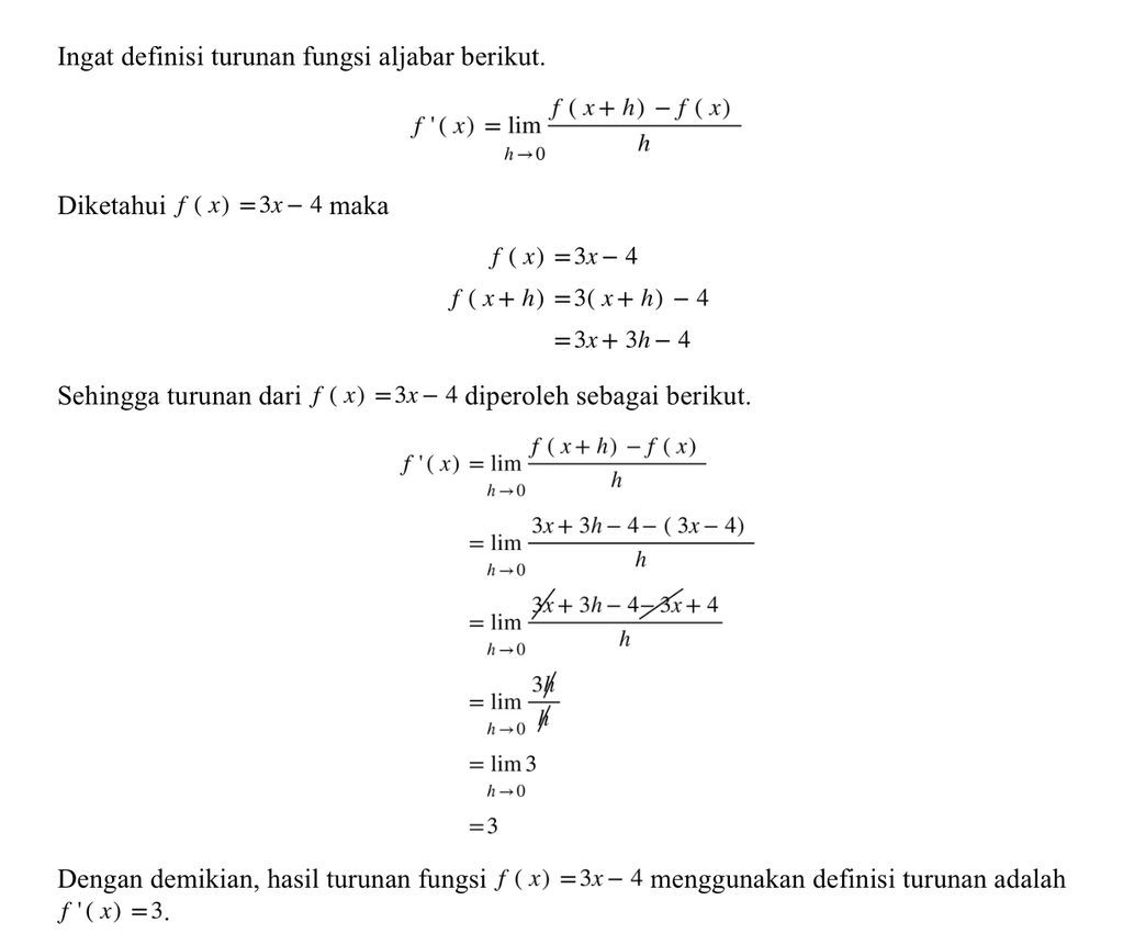 1. Dengan menggunakan definisi turunan, tentukan t...