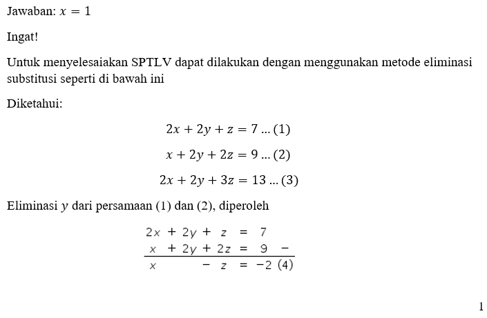 Nilai x yang memenuhi Sistem Persamaan Linear Tiga...