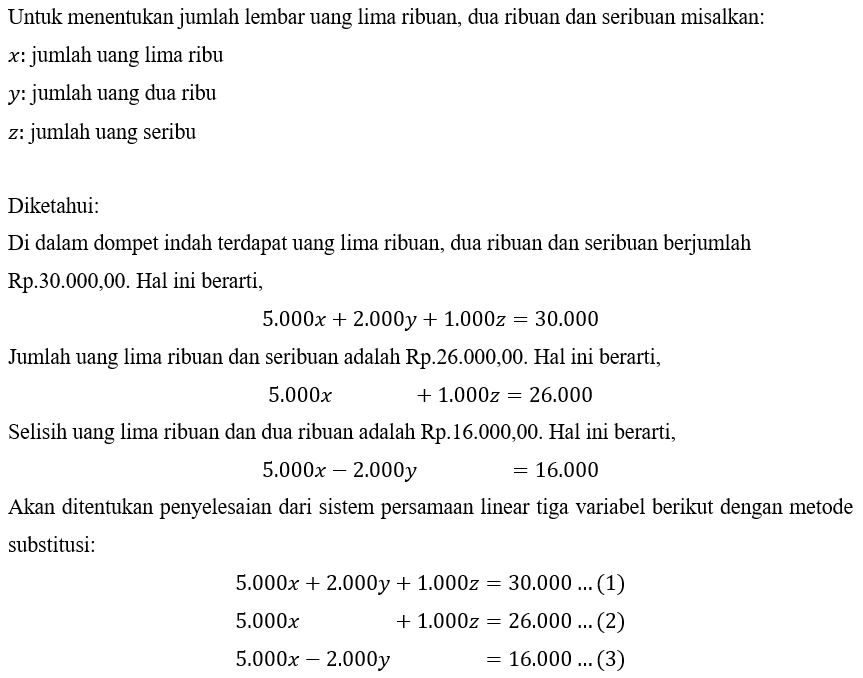 Di dalam dompet indah terdapat uang lima ribuan, d...