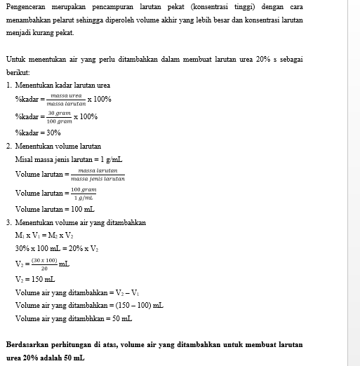 Sebanyak 100gr larutan urea mengandung 30gr untuk ...