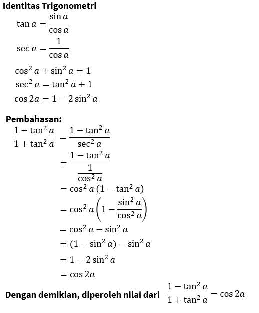 identitas trigonometri yang senilai dengan 1-tan²...