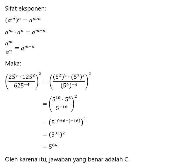 Sederhanakan hasil operasi bilangan ((25⁵125²)/625...