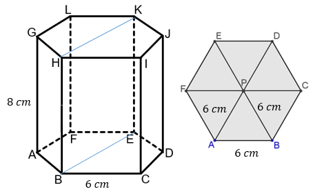 Prisma segienam beraturan ABCDEF GHIJKL dengan rus...