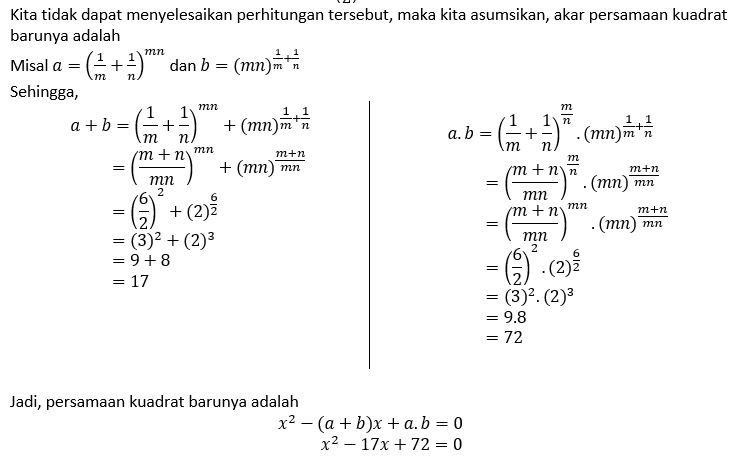 Jika m dan n merupakan akar-akar dari persamaan ku...