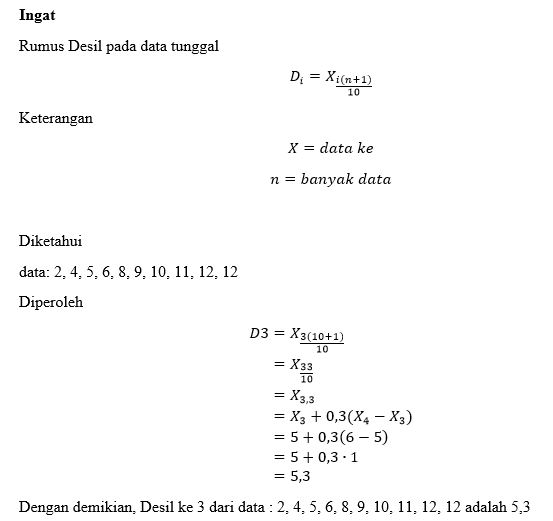 Tentukan desil ke 3 (D3) dari data berikut : 2, 4... Tentukan desil ke 3 (D3) dari data berikut : 2, 4...