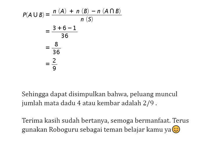 dua buah dadu dilempar undi bersama-sama satu kali...