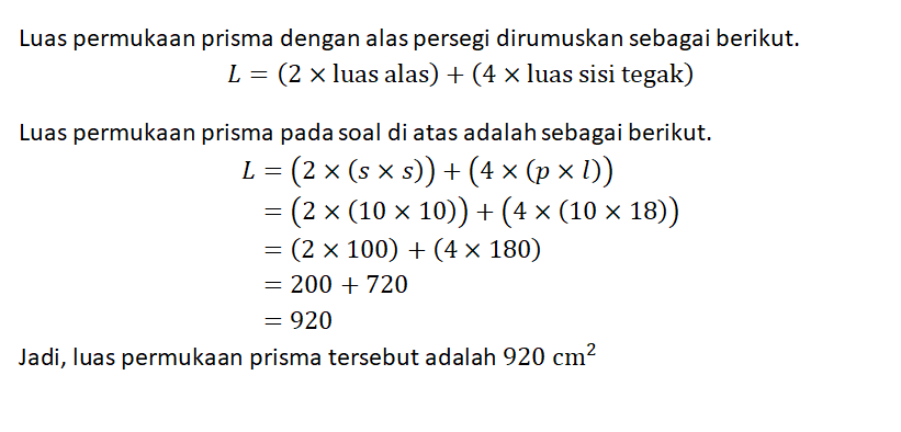 Sebuah prisma tegak memiliki alas berbentuk perseg...