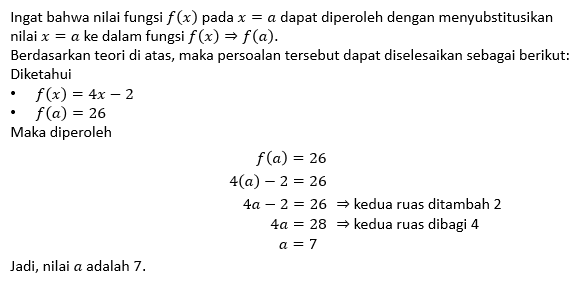 diketahui rumus fungsi f adalah f(x)= 4x - 2 jika ...