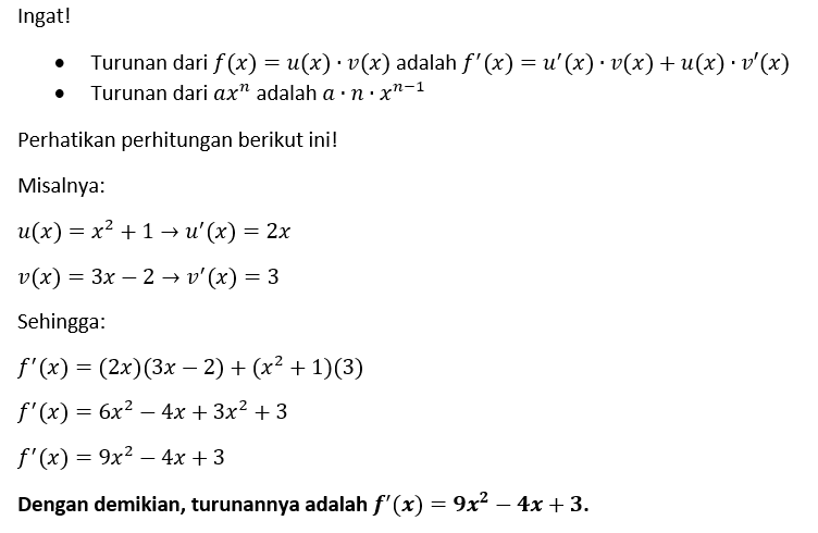 turunan pertama dari fungsi f(x) = (x² + 1) (3x