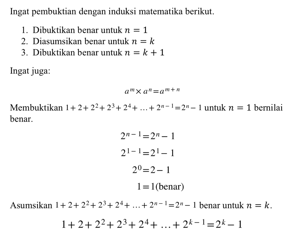 Buktikan formula-formula dibawah ini dengan induks...