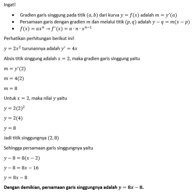 tentukan persamaan garis singgung di titik dengan ...