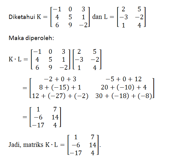 Diketahui matriks K=[(-1 0 3)(4 5 1)(6 9 -2)] dan ...