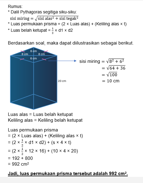 Sebuah Prisma alasnya berbentuk belah ketupat deng...