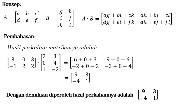Tentukan hasil perkalian matriks-matriks ([3, 0, 3...