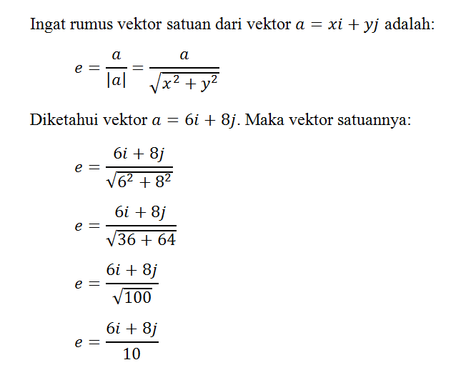 Tentukan vektor satuan dari a = 6i+8j...