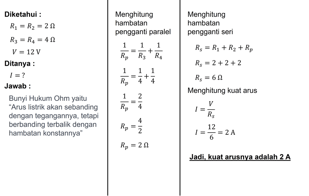 Jika R1= R2 = 2 Ω, R3 = R4 = 4 Ω , Maka berapakah ...