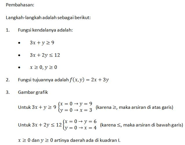 Nilai maksimum dari f(x,y) = 2x + 3y dengan fungsi...