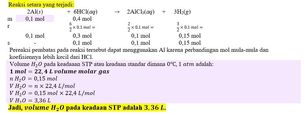 Maka volume gas hidrogen yang terbentuk pada 0°C d...