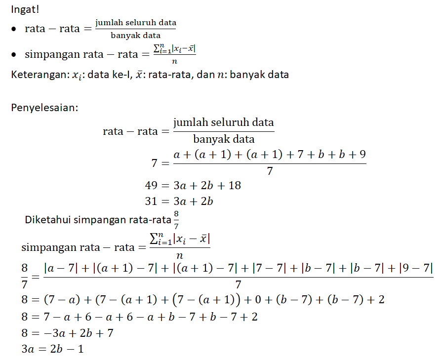 bilangan-bilangan bulat a. a+1, a+1,7,b,b,9 telah ...