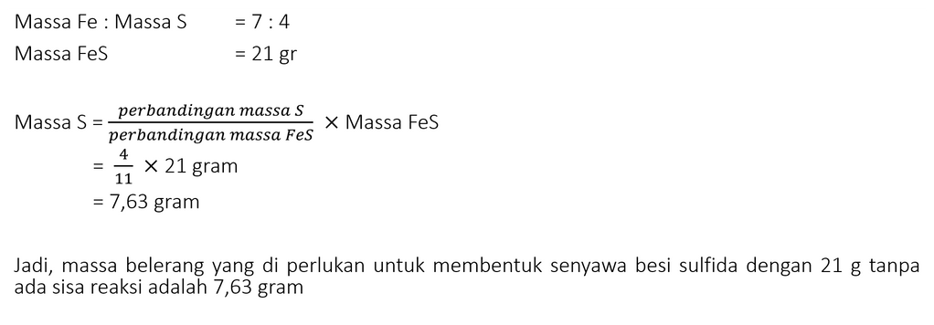 perbandingan massa besi dan belerang dalam senyawa...