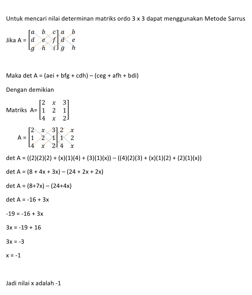 Agar Determinan Matriks A 2 X 3 1 2 1 4 X Agar Determinan Matriks A 2 X 3 1 2 1 4 X
