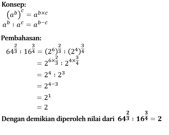 mau tanya 64 pangkat ⅔: 16 pangkat ¾ berapa kasih ...