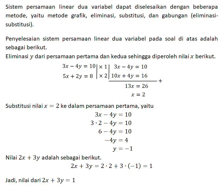 diketahui x dan y yg memenuhi sistem persamaan 3x-...