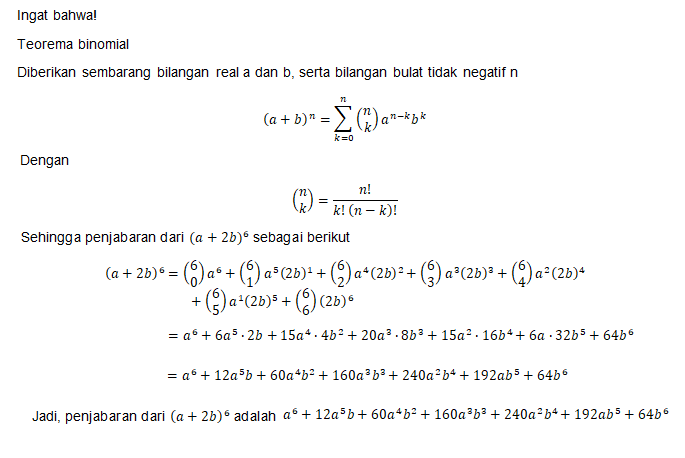 tentukan penjabaran dari bentuk (a+2b)⁶...