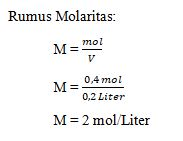 Kemolaran larutan dari 0,4 mol NaOH dalam 200 mL l...