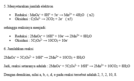 a MnO4^- + b C2O4^2- + 16H^+ → c Mn^2+ + d CO2 + e...