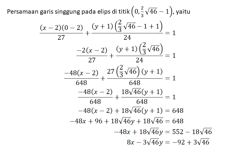 Tentukan persamaan garis singgung pada elips (x-2)...