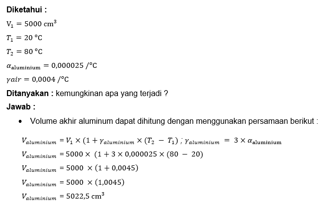 tabung aluminium volumenya 5000 cm3 , berisi air b...
