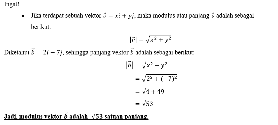 Tentukan modulus vektor b =2i -7j...