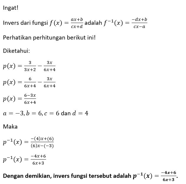 Tentukan invers dari fungsi-fungsi berikut. p(x)=3...