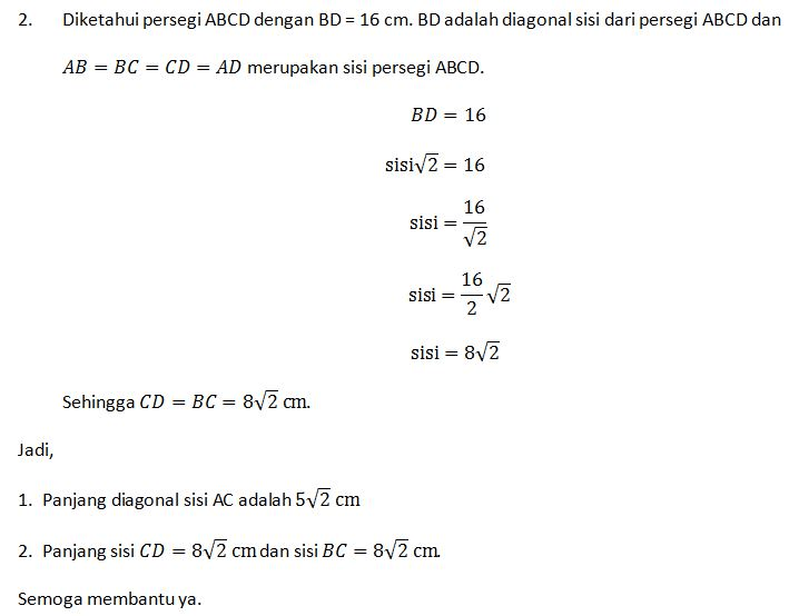 1. Diketahui persegi ABCD dengan panjang sisi 5 cm...