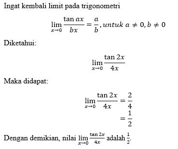 Hitunglah nilai limit fungsi trigonometri berikut....