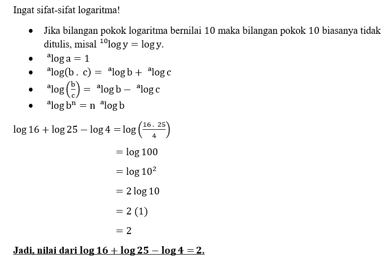 Tentukan Nilai dari bentuk Logaritma berikut denga...
