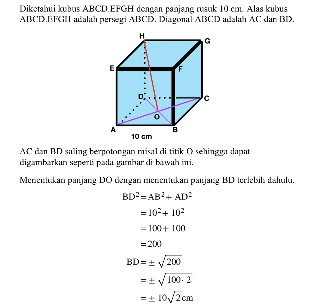 Diketahui kubus ABCD.EFGH dengan panjang rusuk 10 ...