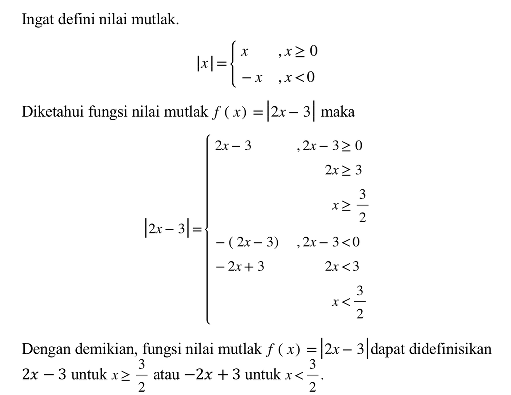 Berdasarkan definisi fungsi harga mutlak, fungsi f...
