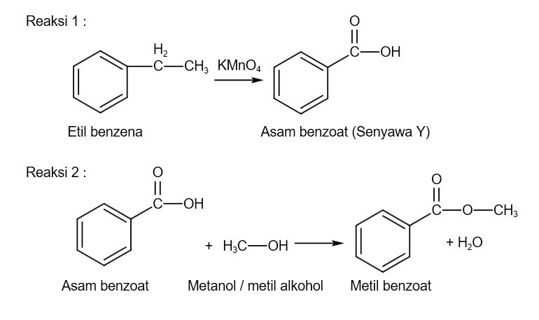 Etil benzena direaksikan dengan KMnO4 dalam suasan...