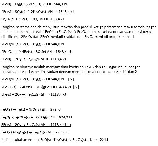 Jika diketahui: 2Fe(s) + O₂(g) à 2FeO(s) ; DH