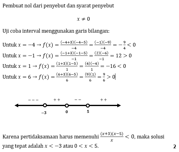 Interval nilai x yang memenuhi pertidaksamaan 2x