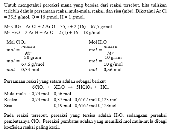 essai.sebanyak 50 gram gas klorin reaksikan dengan...