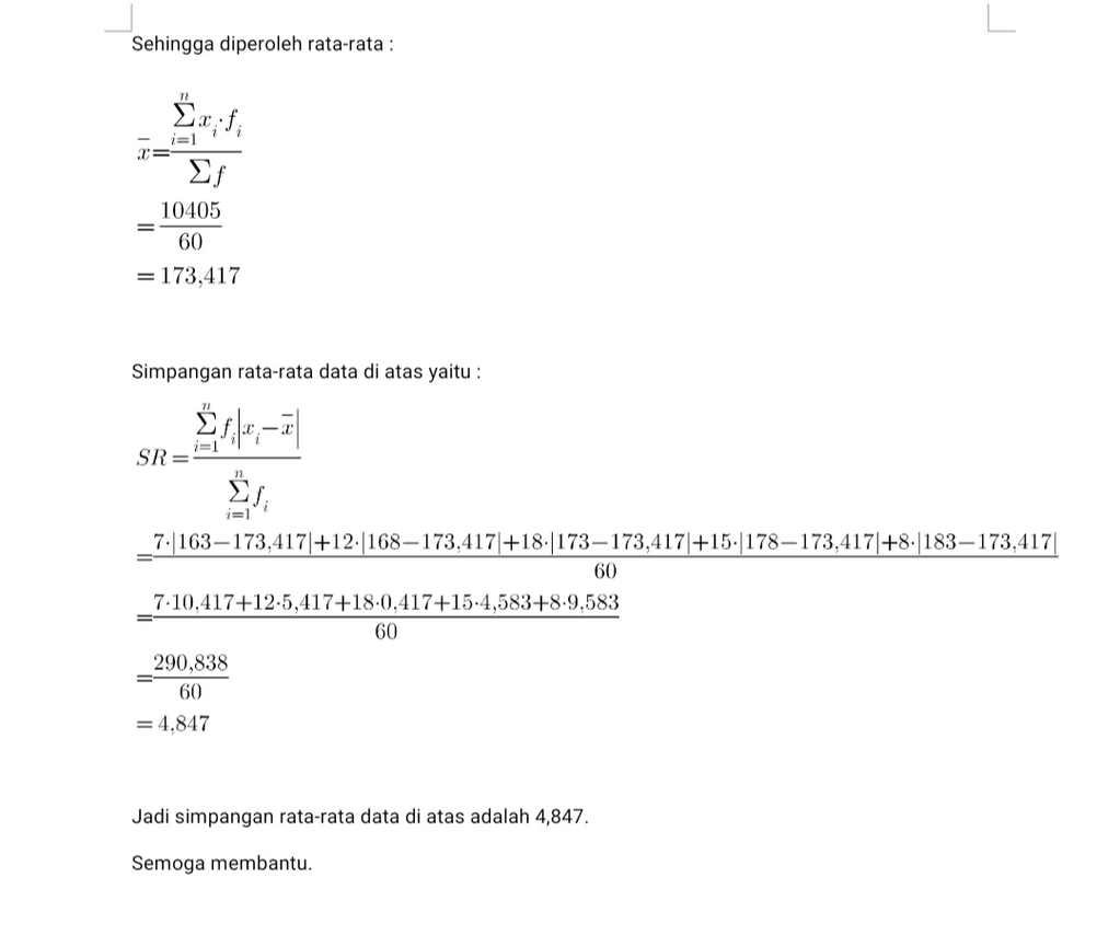 Diketahui data tinggi badan sebuah komunitas sebag...