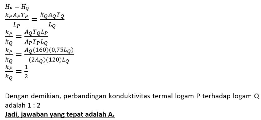 Sebatang logam P memiliki luas penampang 2 kali da...