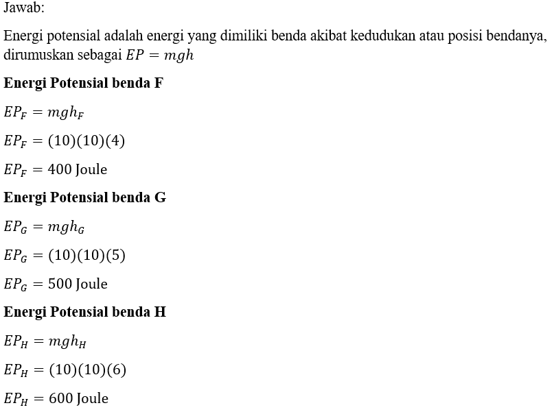 benda f,g,h,i, dan j memiliki massa 10 kg. Benda F...