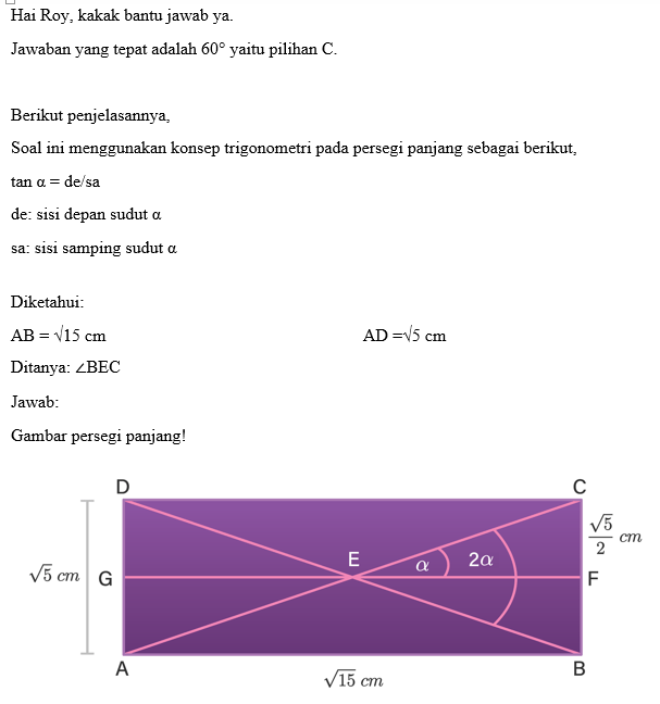 Diketahui persegi panjang ABCD dengan AB = √15 cm ...